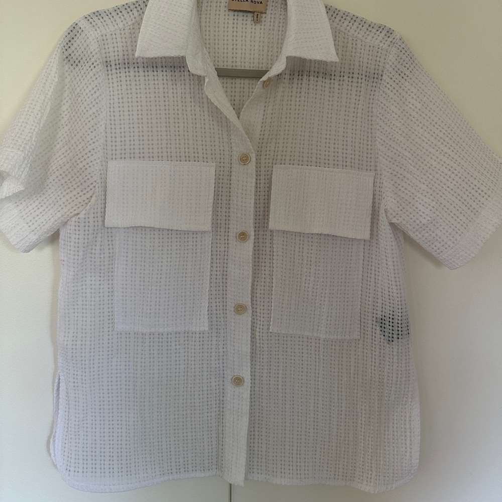 Stella Nova Sheer White Button Down Shirt - Gem